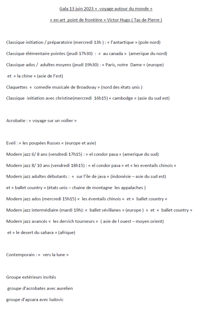 le gala se prépare !! voici la liste des ballets - Ecole de danse à ...